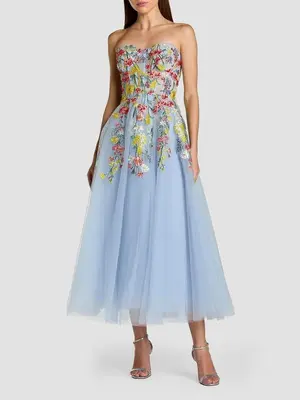 Mac Duggal Floral-embroidered Mesh Strapless Cocktail Dress