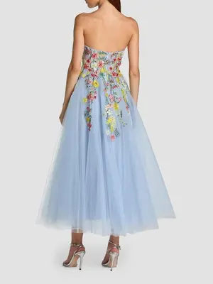 Mac Duggal Floral-embroidered Mesh Strapless Cocktail Dress