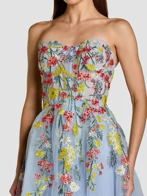 Mac Duggal Floral-embroidered Mesh Strapless Cocktail Dress