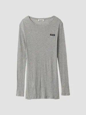 Miu Miu Ribbed Knit Jersey Dress - Grey