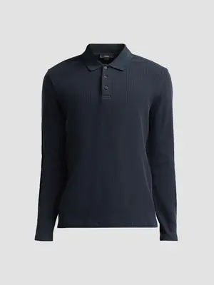 Vince Variegated Textured Long-sleeve Polo Shirt - Coastal