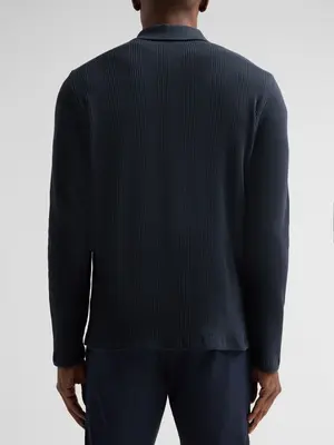 Vince Variegated Textured Long-sleeve Polo Shirt - Coastal