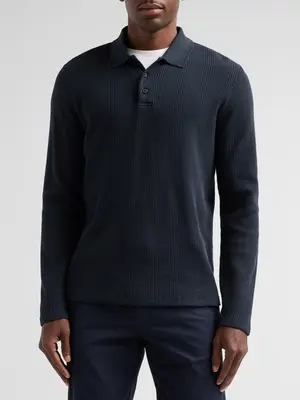 Vince Variegated Textured Long-sleeve Polo Shirt - Coastal