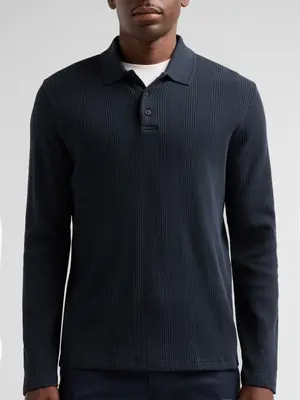 Vince Variegated Textured Long-sleeve Polo Shirt - Coastal