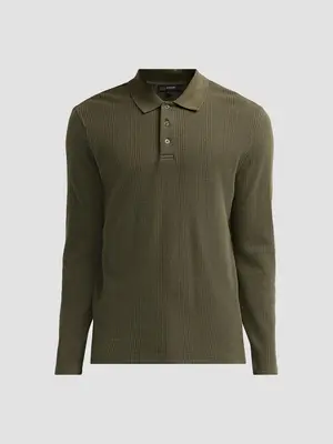 Vince Variegated Textured Long-sleeve Polo Shirt - Night Leaf