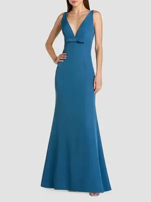 Mac Duggal Bow Crepe Sleeveless Mermaid Gown - Ocean