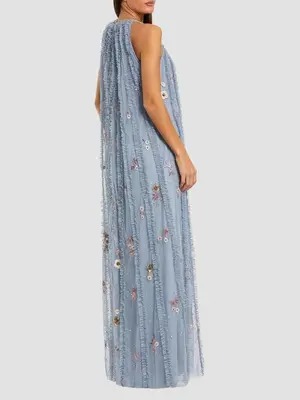 Mac Duggal Ruffled Floral Mesh Maxi Dress