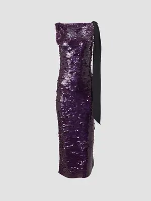 Carolina Herrera Sequined Bow-shoulder Sheath Gown - Plum