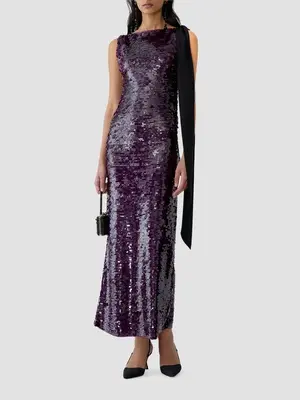 Carolina Herrera Sequined Bow-shoulder Sheath Gown - Plum