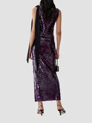 Carolina Herrera Sequined Bow-shoulder Sheath Gown - Plum