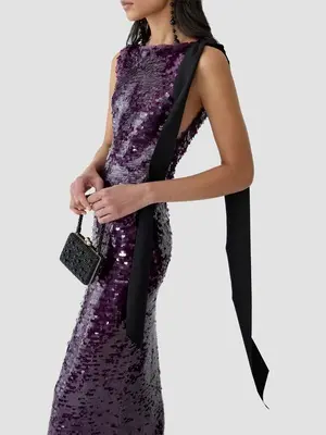 Carolina Herrera Sequined Bow-shoulder Sheath Gown - Plum