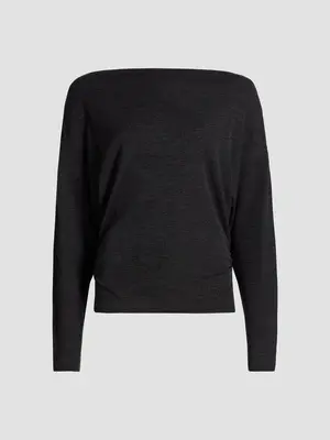 Vince Ruched Wool-blend Long-sleeve Top - Dark Grey