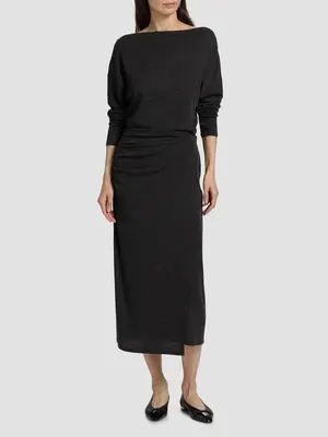 Vince Ruched Wool-blend Long-sleeve Top - Dark Grey