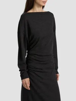Vince Ruched Wool-blend Long-sleeve Top - Dark Grey