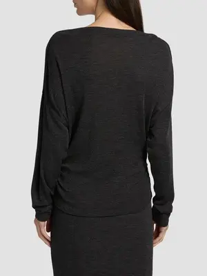Vince Ruched Wool-blend Long-sleeve Top - Dark Grey