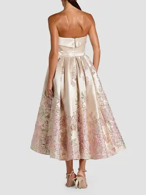 Mac Duggal Floral Brocade Strapless Midi-cocktail Dress