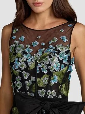 Mac Duggal Floral Embroidered Bow Appliqué Mesh Gown