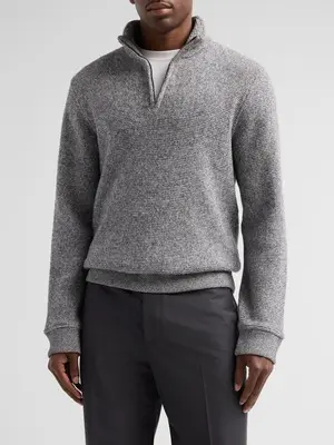 Vince Brushed Waffle Quarter-zip Sweater - Heather Black