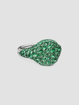David Yurman Pavé Pinky Ring In 18k White Gold - Emerald