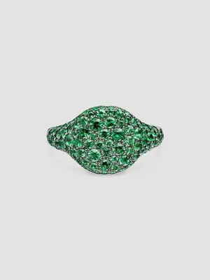 David Yurman Pavé Pinky Ring In 18k White Gold - Emerald
