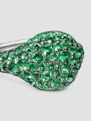 David Yurman Pavé Pinky Ring In 18k White Gold - Emerald