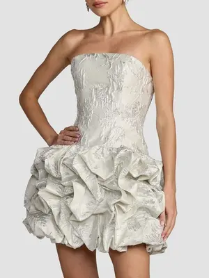 Mac Duggal Brocade Strapless Bubble Hem Minidress - Ivory