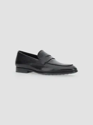TOD'S Leather Penny Loafers - Black