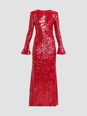 Lapointe Sequined Flare Sleeve A-line Gown