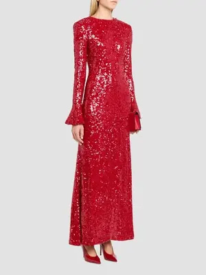 Lapointe Sequined Flare Sleeve A-line Gown