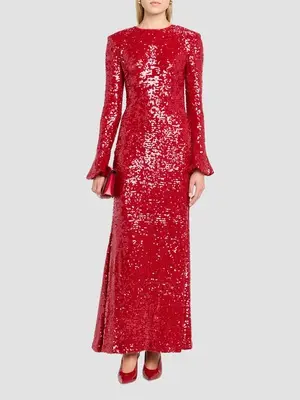 Lapointe Sequined Flare Sleeve A-line Gown