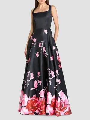 Mac Duggal Floral Satin Ball Gown