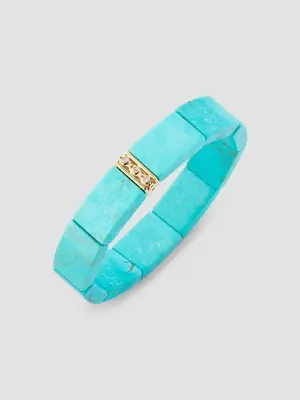 SYDNEY EVAN 14k Yellow Gold, Turquoise & 0.03 Tcw Diamond Beaded Stretch Bracelet - Blue