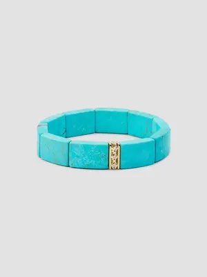 SYDNEY EVAN 14k Yellow Gold, Turquoise & 0.03 Tcw Diamond Beaded Stretch Bracelet