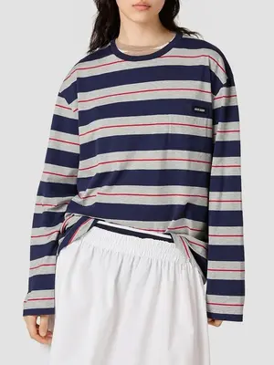 Miu Miu Long-sleeved Cotton Jersey T-shirt - Grey Multi