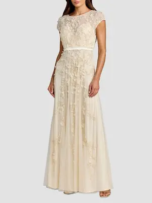 Mac Duggal Evening Floral-embroidered Mesh Gown - Butter