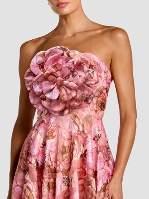 Mac Duggal Floral Organza Strapless Fit-&-flare Gown
