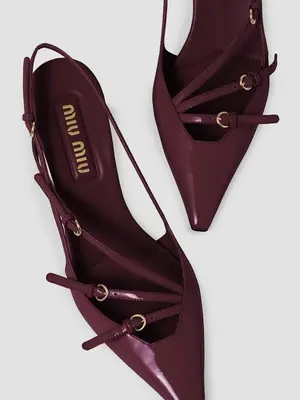 Miu Miu Patent Leather Slingbacks With Buckles - Red