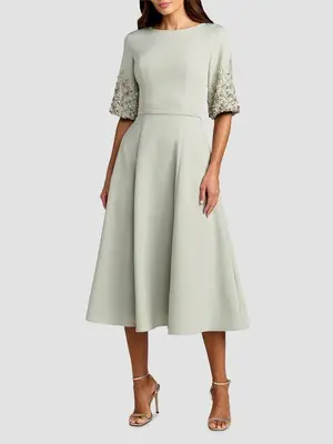 Mac Duggal Embellished Sleeve Tea-length Cocktail Dress - Sage