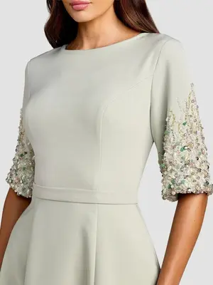 Mac Duggal Embellished Sleeve Tea-length Cocktail Dress