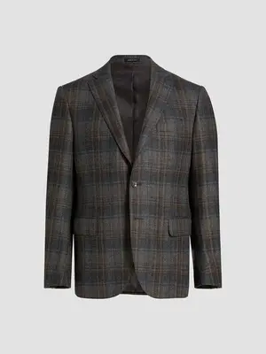 SAKS FIFTH AVENUE Collection Plaid Wool Sport Coat - Brown Grey