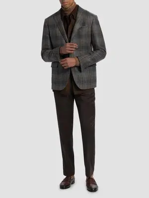 SAKS FIFTH AVENUE Collection Plaid Wool Sport Coat - Brown Grey