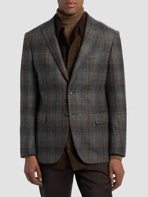 SAKS FIFTH AVENUE Collection Plaid Wool Sport Coat - Brown Grey