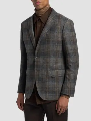 SAKS FIFTH AVENUE Collection Plaid Wool Sport Coat - Brown Grey