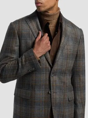 SAKS FIFTH AVENUE Collection Plaid Wool Sport Coat - Brown Grey