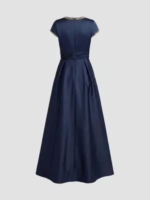 Mac Duggal Embellished Satin Cap-sleeve Gown - Midnight