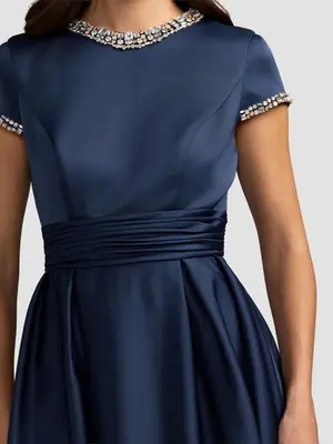 Mac Duggal Embellished Satin Cap-sleeve Gown - Midnight