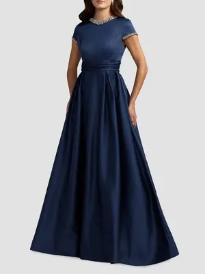 Mac Duggal Embellished Satin Cap-sleeve Gown - Midnight