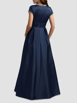 Mac Duggal Embellished Satin Cap-sleeve Gown - Midnight