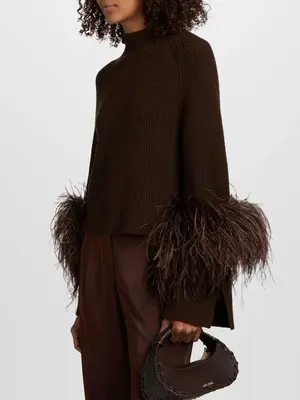 Lapointe Merino Wool Feather-trimmed Sweater