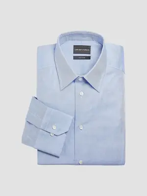 Emporio Armani Birdseye Solid Cotton Shirt - Medium Blue
